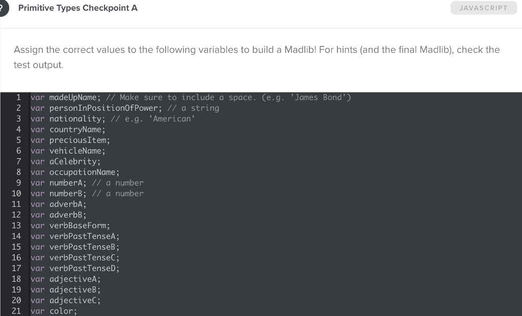 Solved Primitive Types Checkpoint A JAVASCRIPT Assign the | Chegg.com