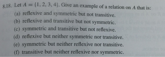 Solved Let A = {1, 2, 3, 4}. Give an example of a relation | Chegg.com