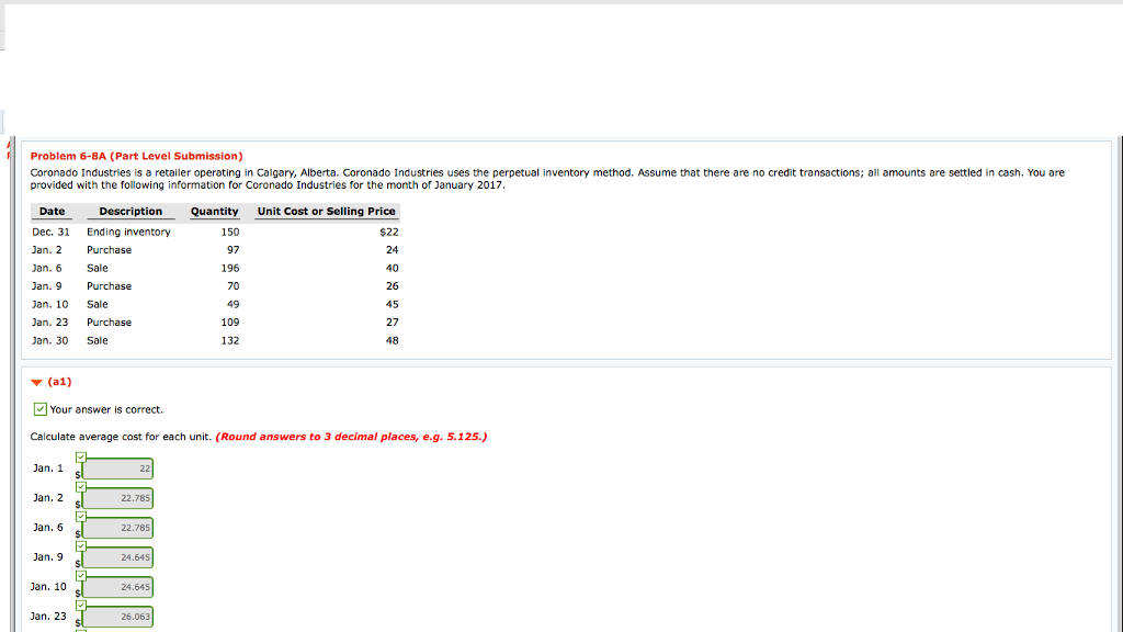 Solved Problem 6-8A (Part Level Submission) Coronado | Chegg.com