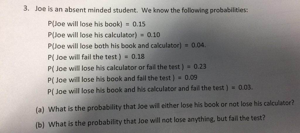 Solved Joe is an absent minded student. We know the | Chegg.com