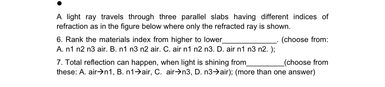 Solved A light ray travels through three parallel slabs | Chegg.com