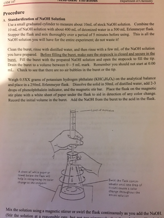Solved CHM 147 Procedure A. Standardization of NaOH Solution | Chegg.com