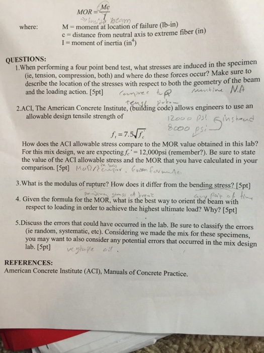 Solved Modulus of Rupture Test Data Sheet( MOR (psi) Beam | Chegg.com