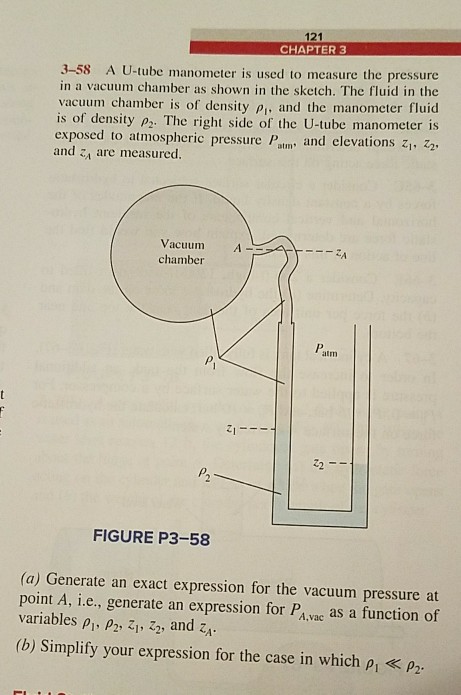 Solved 121 CHAPTER 3 3-58 A U-tube manometer is used to | Chegg.com