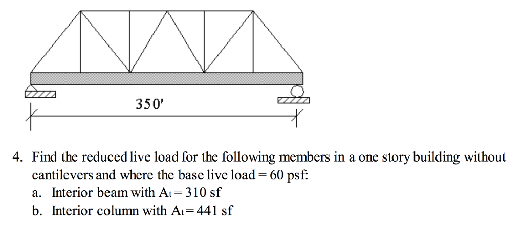 Solved 350' 4. Find the reduced live load for the following | Chegg.com