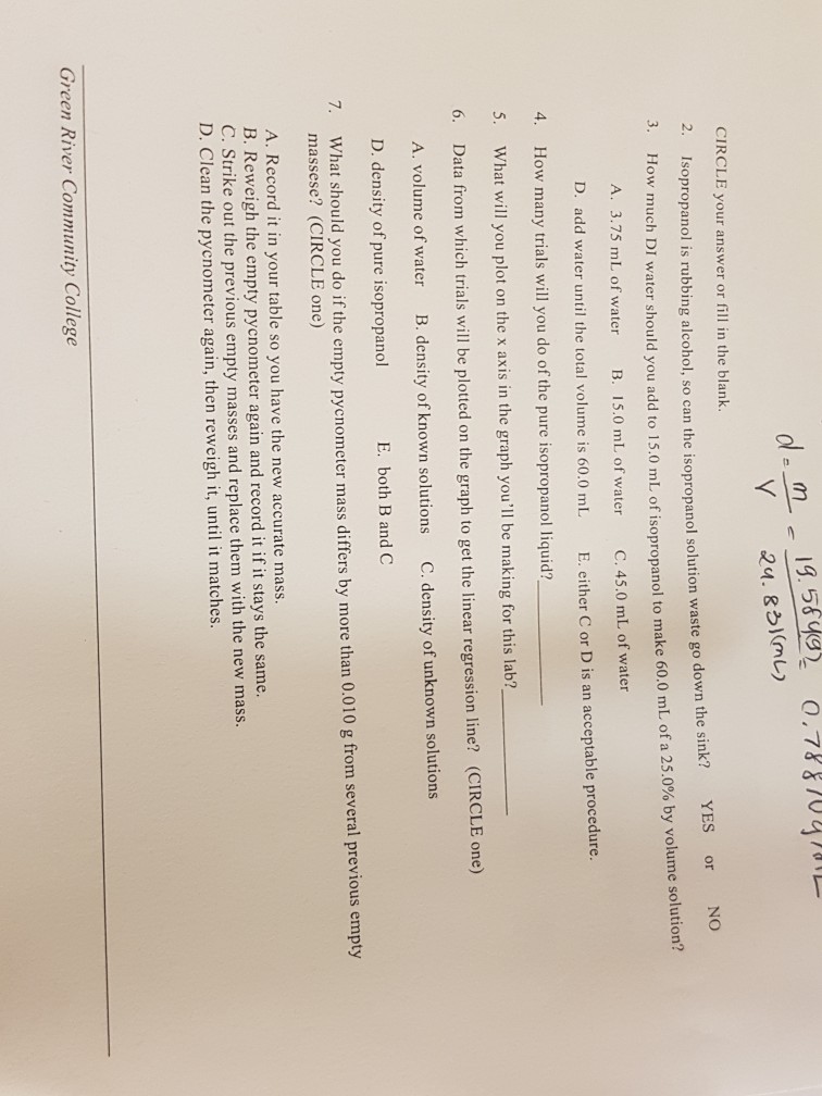 Solved CIRCLE your answer or fill in the blank 2. I 3. | Chegg.com