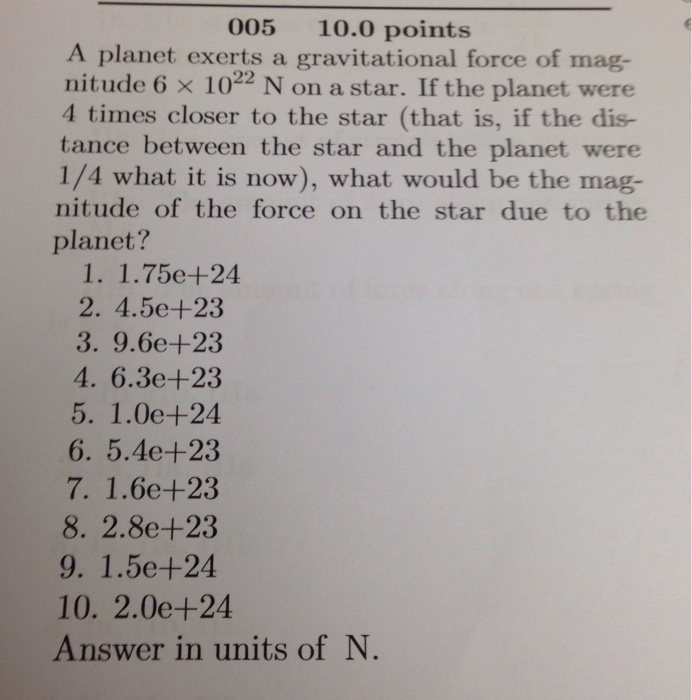Solved A Planet Exerts A Gravitational Force Of Magnitude 6