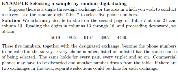 EXAMPLE Selecting a sample by random digit dialing | Chegg.com