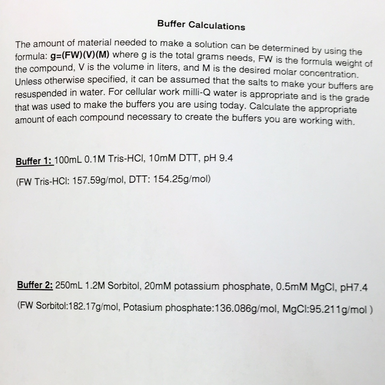 Solved Buffer calculations: Calculate the appropriate amount | Chegg.com