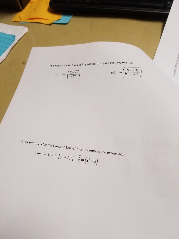 Solved (x+3)5 Vx3+2 1. (8 points) Use the Laws of Logarithms | Chegg.com