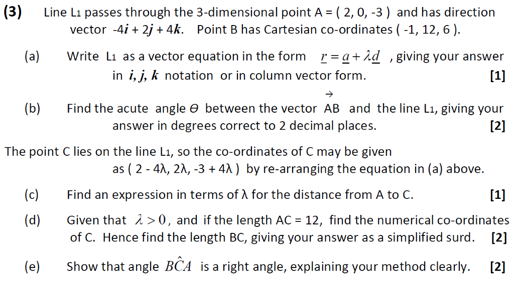 Solved Line L1 passes through the 3-dimensional point A = | Chegg.com