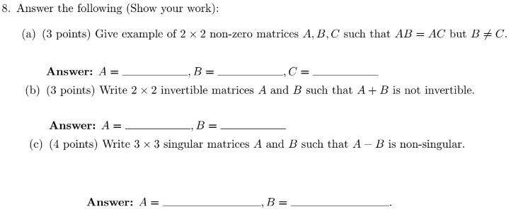 Solved 8. Answer the following (Show your work): (a) (3 | Chegg.com