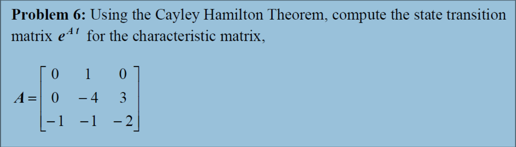 Solved Using the Cayley Hamilton Theorem, compute the state | Chegg.com