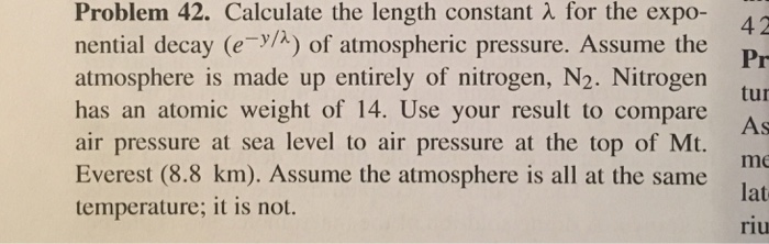 The original exponential decay equation for pressure | Chegg.com