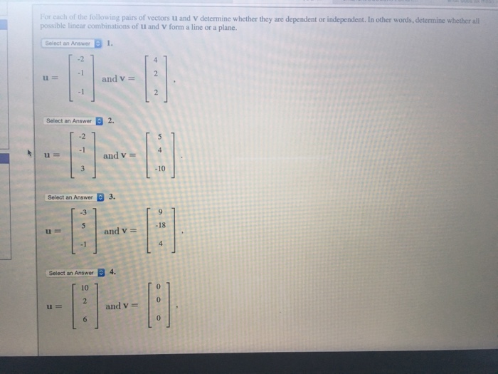 Solved For each of the following pairs of vectors u and v | Chegg.com