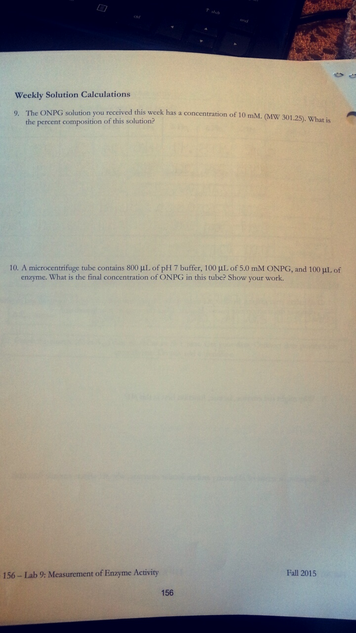 Solved Weekly Solution Calculations9. The ONPG solution you | Chegg.com