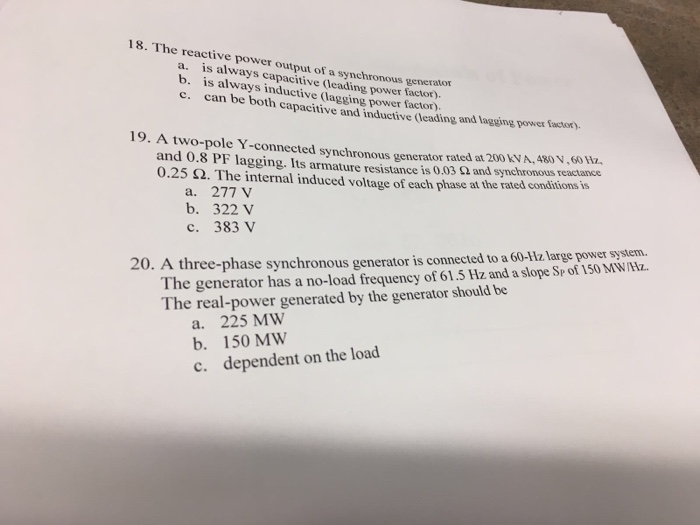 Solved The Reactive Power Output Of A Synchronous Generator