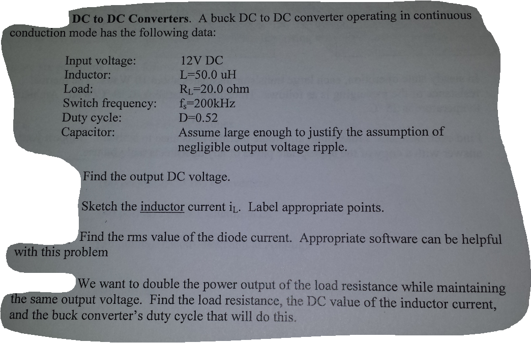 Solved DC to DC Converters. A buck DC to DC converter | Chegg.com