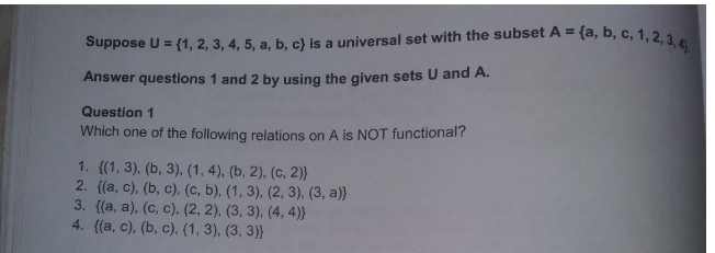 Solved Suppose U = {1, 2, 3, 4, 5, a, b, c} is a universal | Chegg.com Solved Suppose U = {1, 2, 3, 4, 5, a, b, c} is a universal | Chegg.com