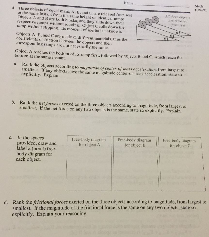 Solved Three objects of equal mass, A, B, and C, are | Chegg.com