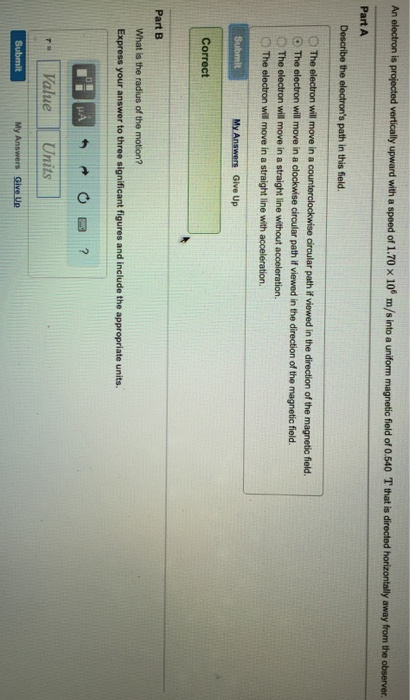 Solved At electron it projected vertically upward with a | Chegg.com