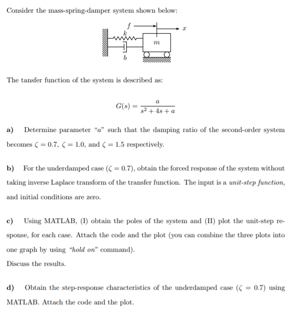 Solved Consider the mass-spring-damper system shown below: | Chegg.com