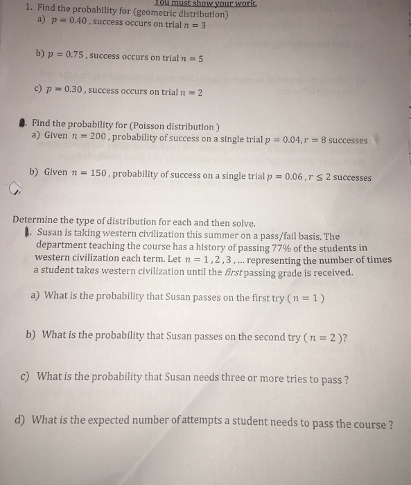 Solved Find the probability for (geometric distribution) p | Chegg.com