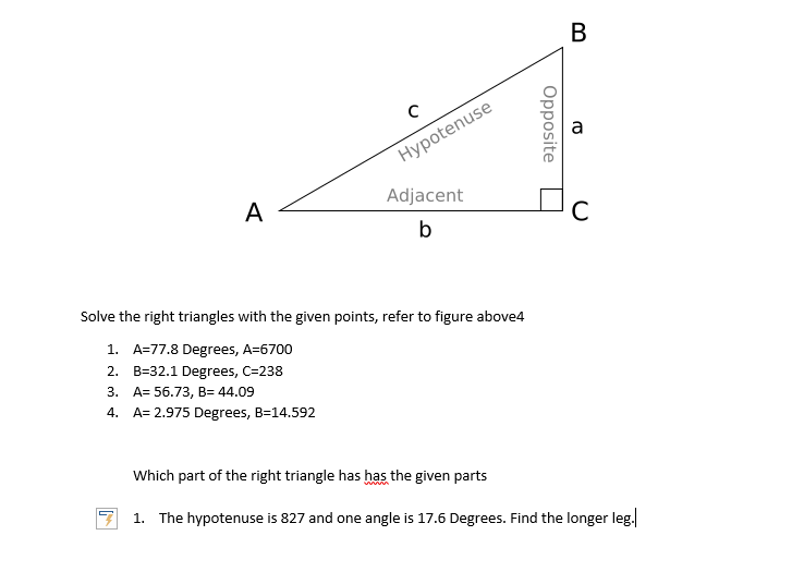 Solved Hy Adjacent[ Solve the right triangles with the given | Chegg.com
