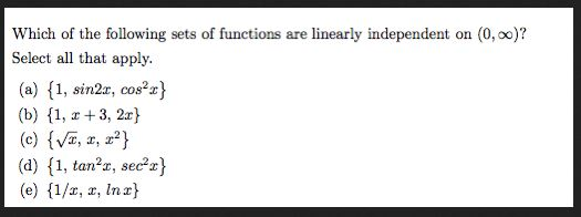 Solved Which of the following sets of functions are linearly | Chegg.com