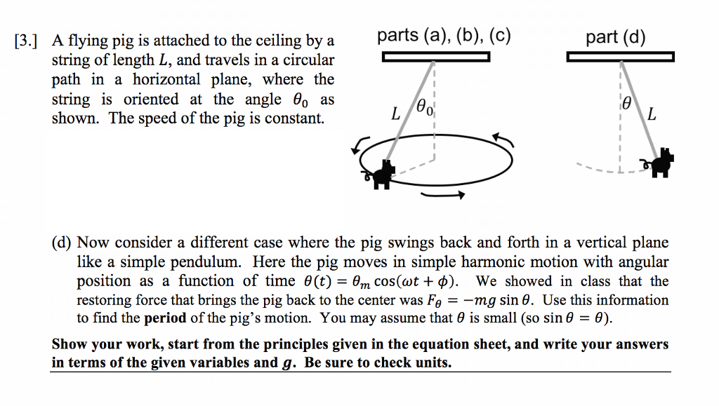 Solved [ 3.1 A flying pig is attached to the ceiling by a | Chegg.com