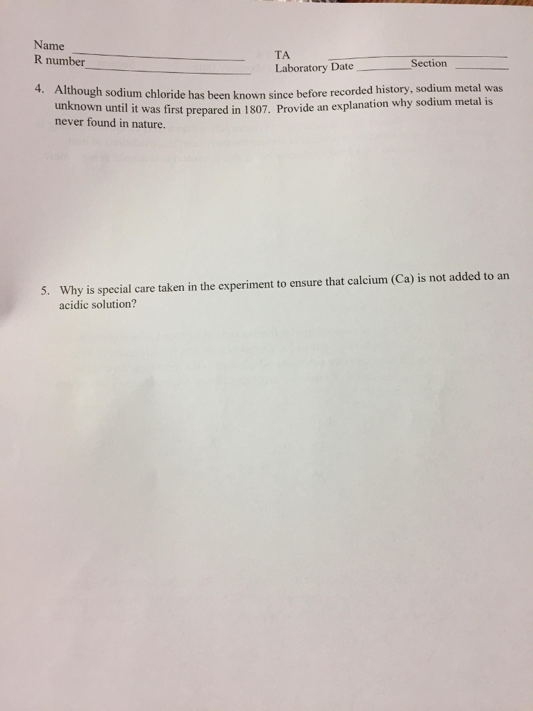 Name TA R number Laboratory Date Section Experiment | Chegg.com