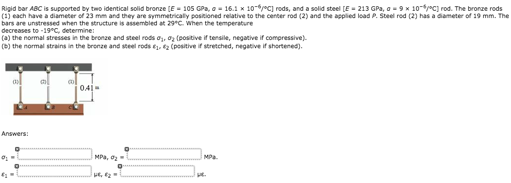 Solved Rigid bar ABC is supported by two identical solid | Chegg.com