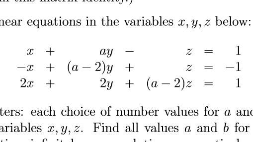 Solved Find all values a and b for which this system has no | Chegg.com