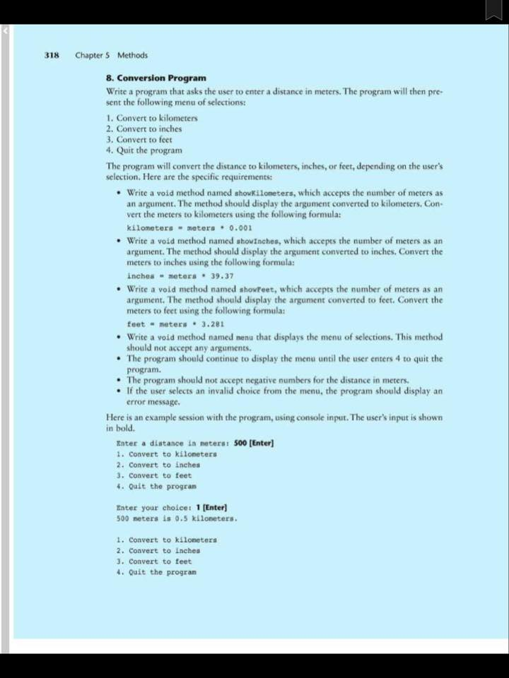 Solved 318 Chapter 5 Methods 8. Conversion Program Write a | Chegg.com