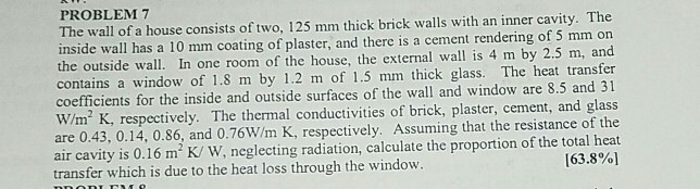 Solved PROBLEM 7 The wall of a house consists of two, 125 mm | Chegg.com