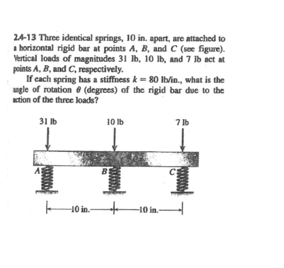 Solved Three identical springs, 10 in. apart, are attached | Chegg.com