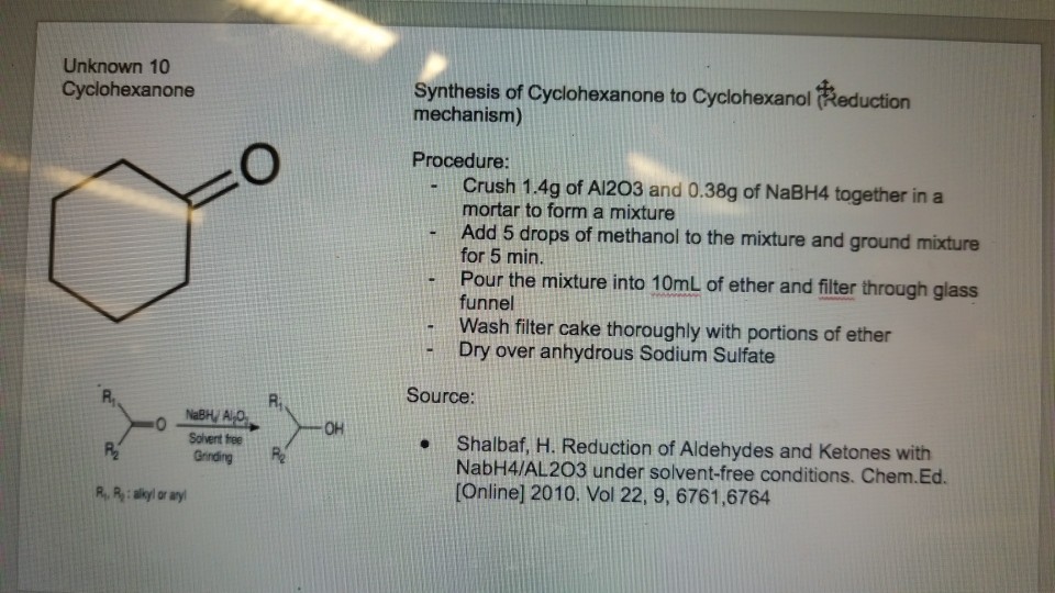 Solved Unknown 10 Cyclohexanone Synthesis of Cyclohexanone | Chegg.com