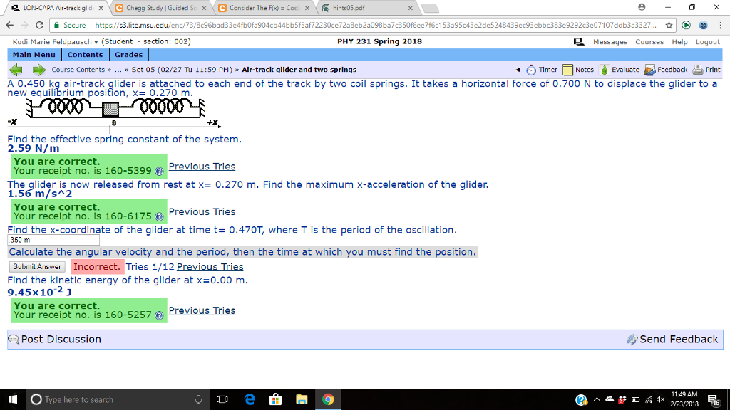 Solved & LON-CAPA Air-track glic/X Chegg Study l Guided X1 e | Chegg.com