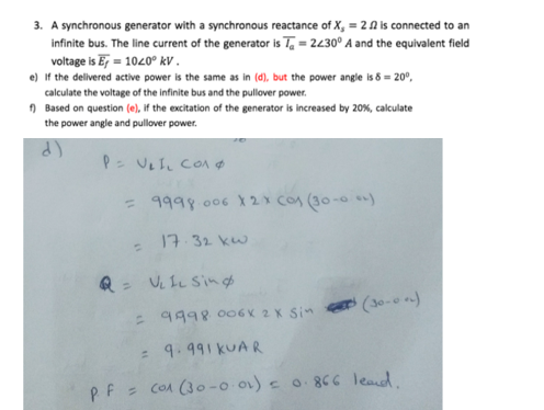 Solved A synchronous generator with a synchronous reactance | Chegg.com