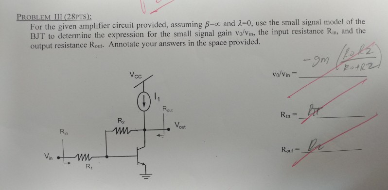 Solved For the given amplifier circuit provided, assuming | Chegg.com