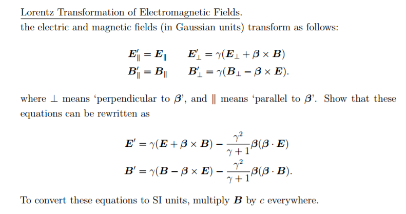Solved Lorentz Transformation of Electromagnetic Fields. | Chegg.com