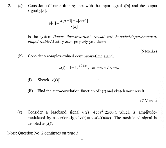 Solved 2. (a) Consider a discrete-time system with the input | Chegg.com