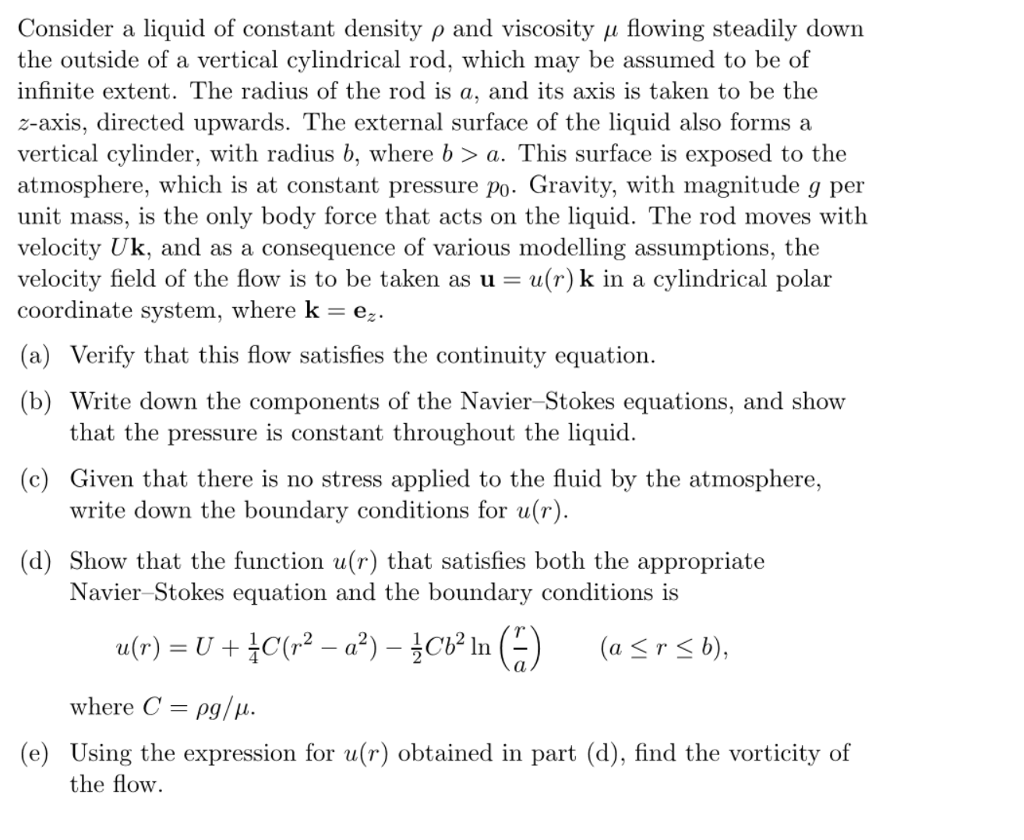 Consider a liquid of constant density p and viscosity | Chegg.com