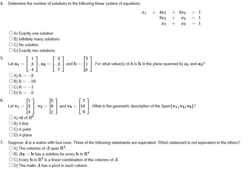 Determine the number of solutions to the following | Chegg.com
