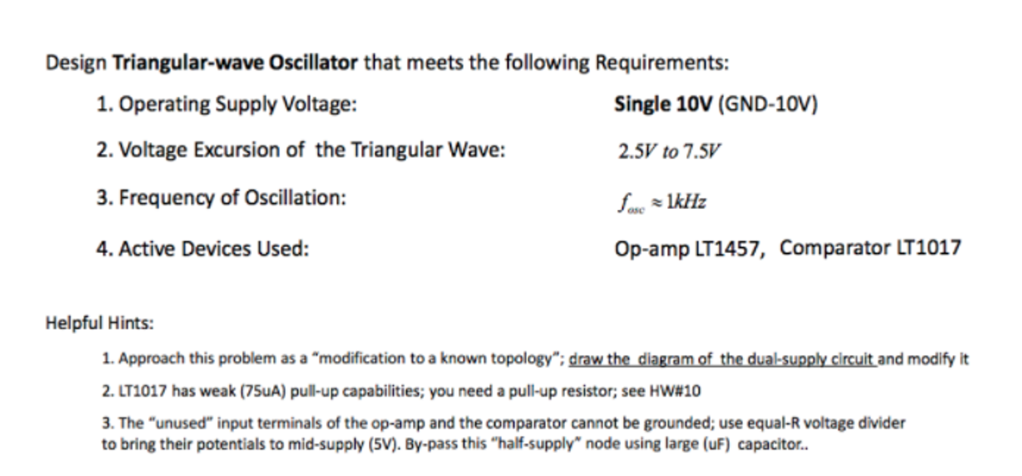 Design Triangular-wave Oscillator that meets the | Chegg.com