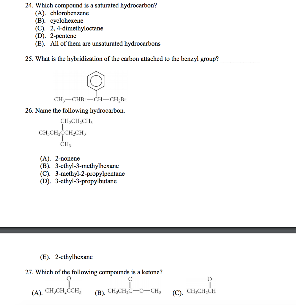 Solved Which compound is a saturated hydrocarbon? | Chegg.com