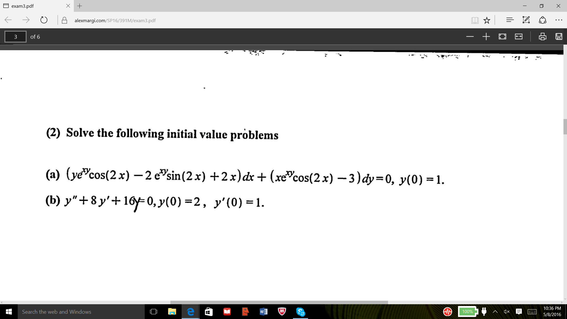 Solved Solve the following initial value problems (ye^xy | Chegg.com