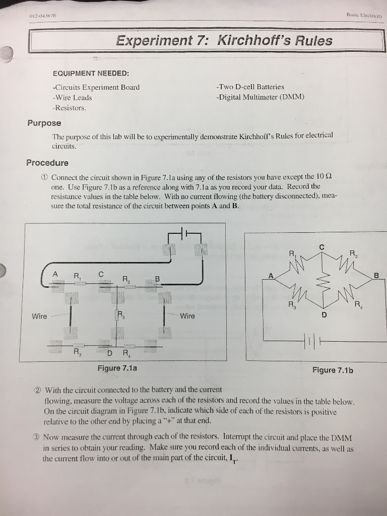 Solved Using Kirchhoff's Rules, fill out the table with the | Chegg.com
