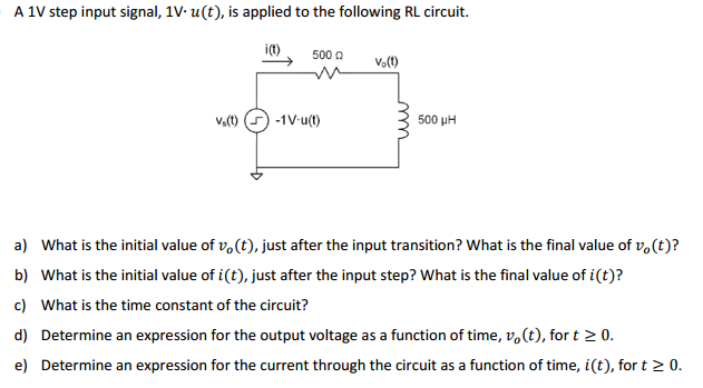 Solved A 1V step input signal, 1V middot u(t), is applied to | Chegg.com