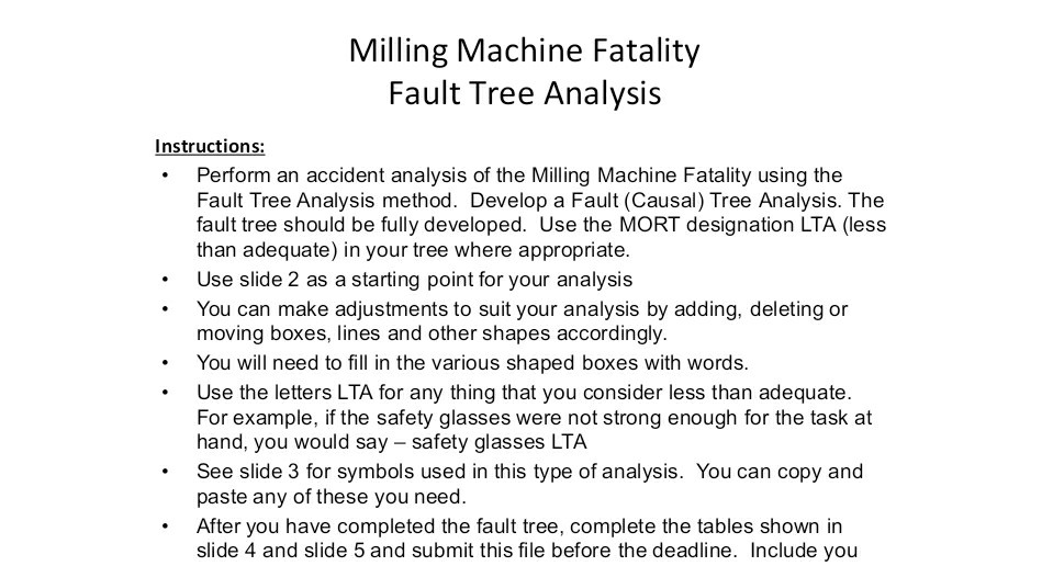 Milling Machine Fatality Fault Tree Analysis